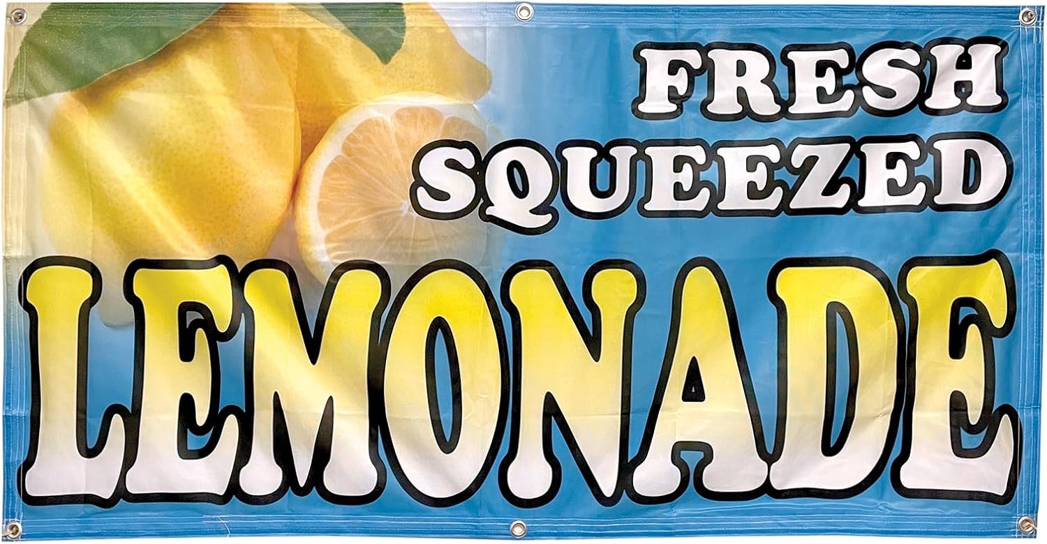 Amazon.com: 4 Less Co 2x4 Feet FRESH SQUEEZED LEMONADE Banner Fabric ...