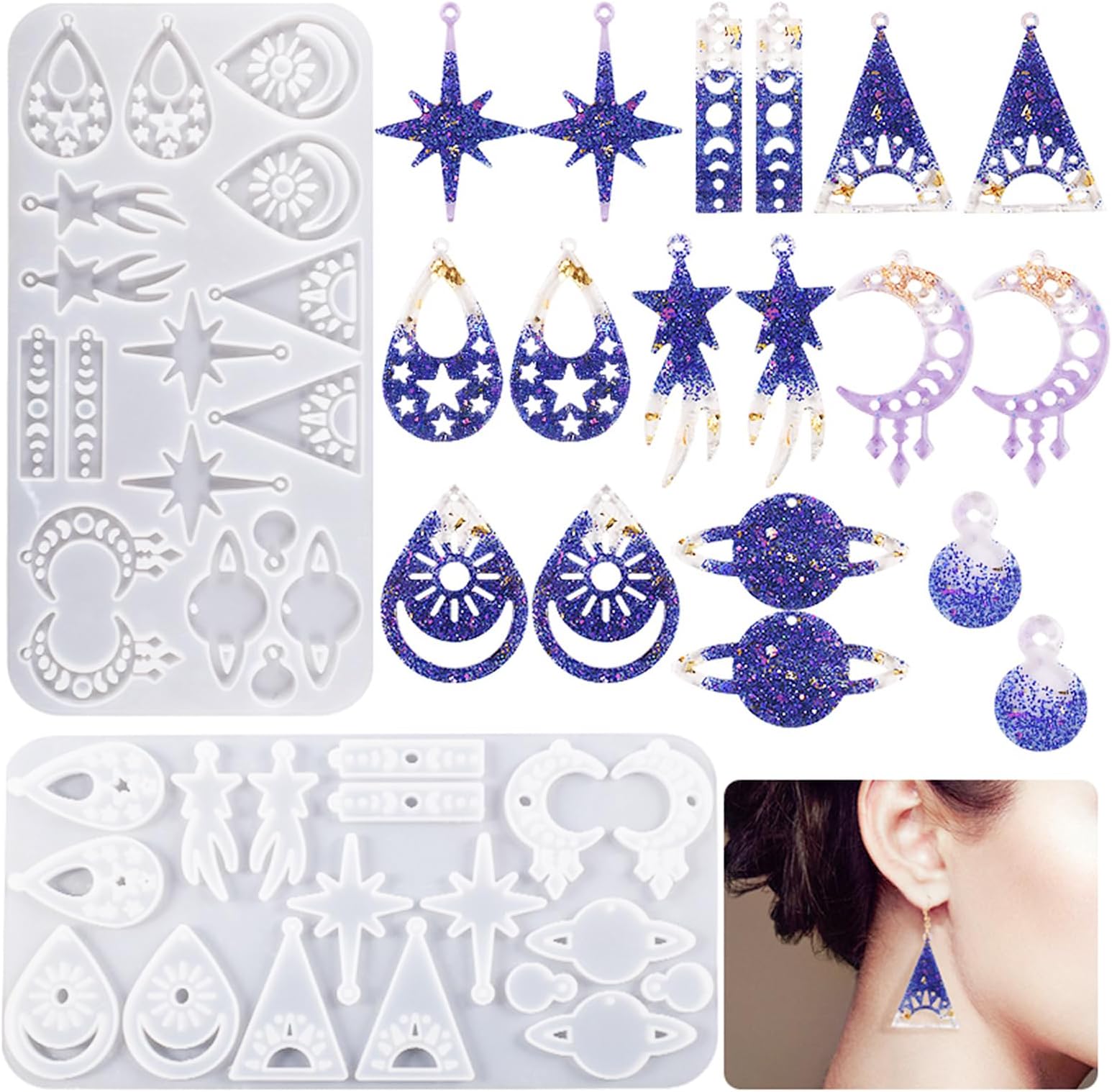 Resin Jewelry Molds, 12 PCS Earring Resin Molds Silicone with Hole ...