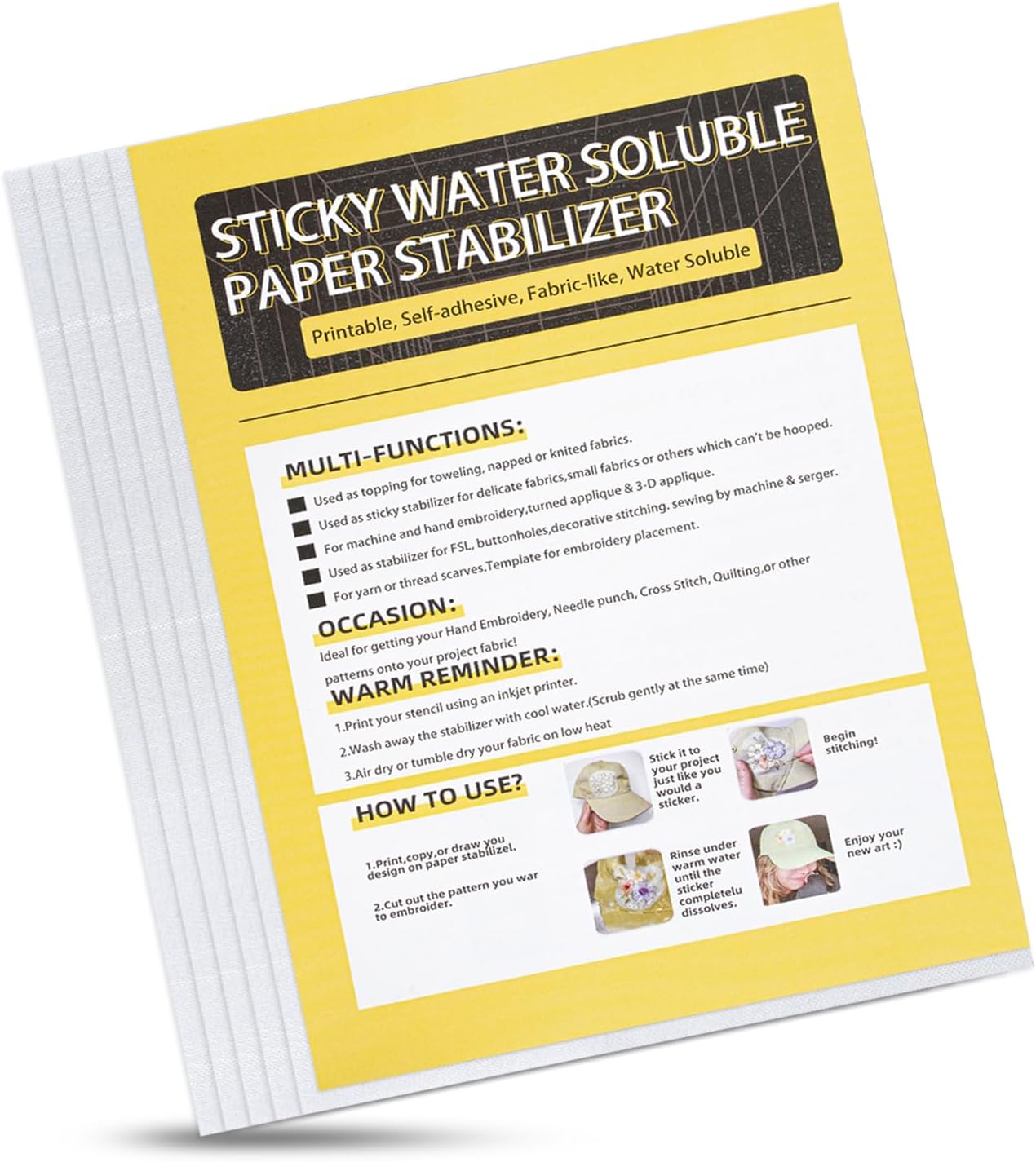 10 PCS A4 Stick and Stitch Embroidery Paper, Water Soluble Stabilizer ...