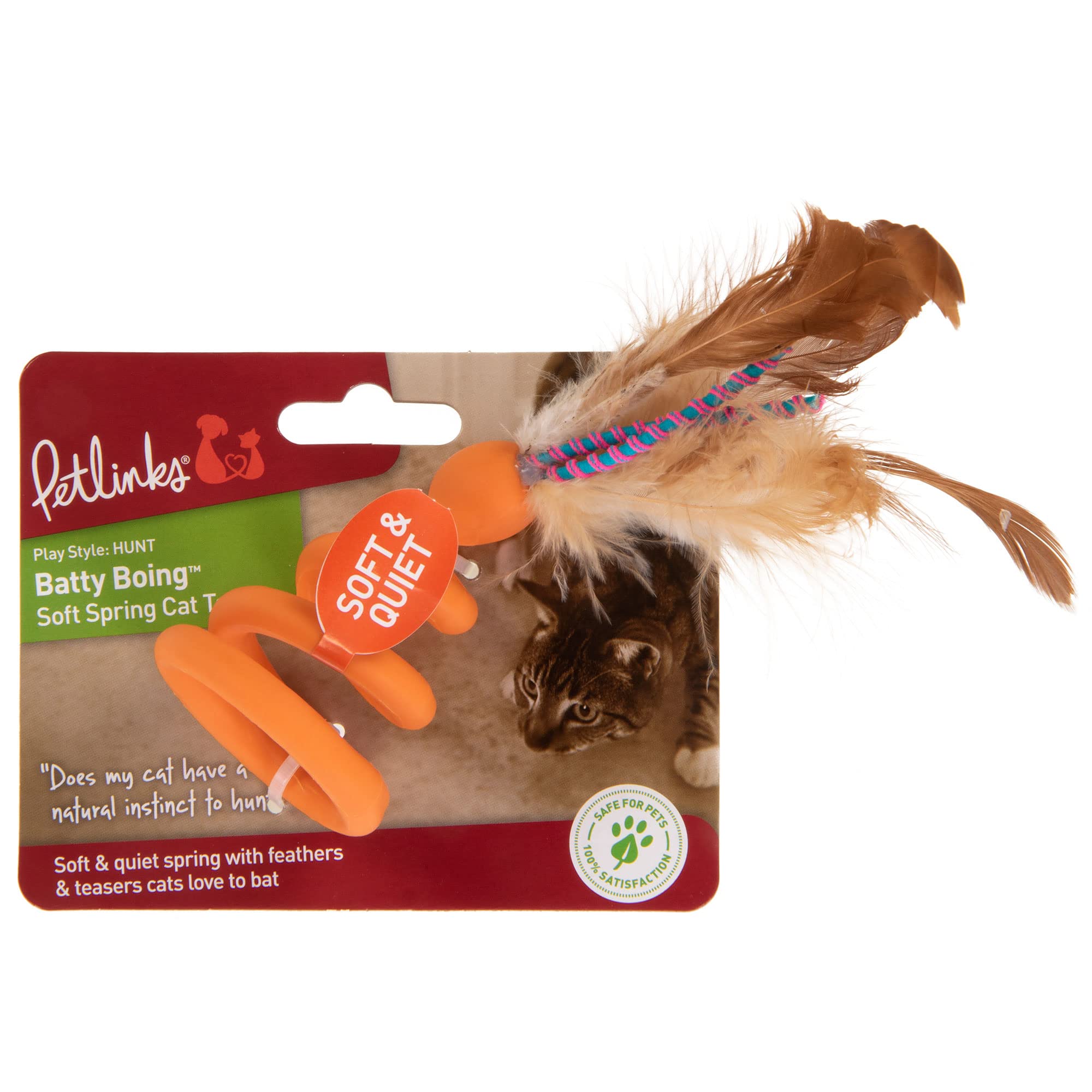 Snapklik.com : Petlinks Batty Boing Soft Spring & Feather Cat Toy - Orange