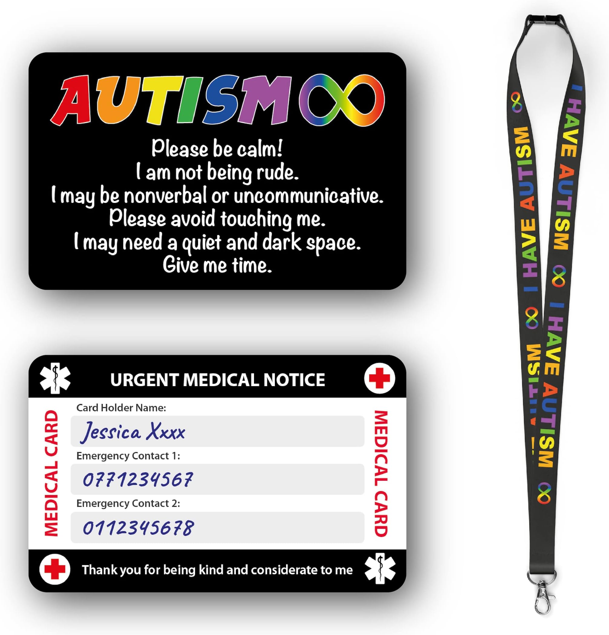 Autism Awareness Medical Card, Autism Card with Writable Panel and ...
