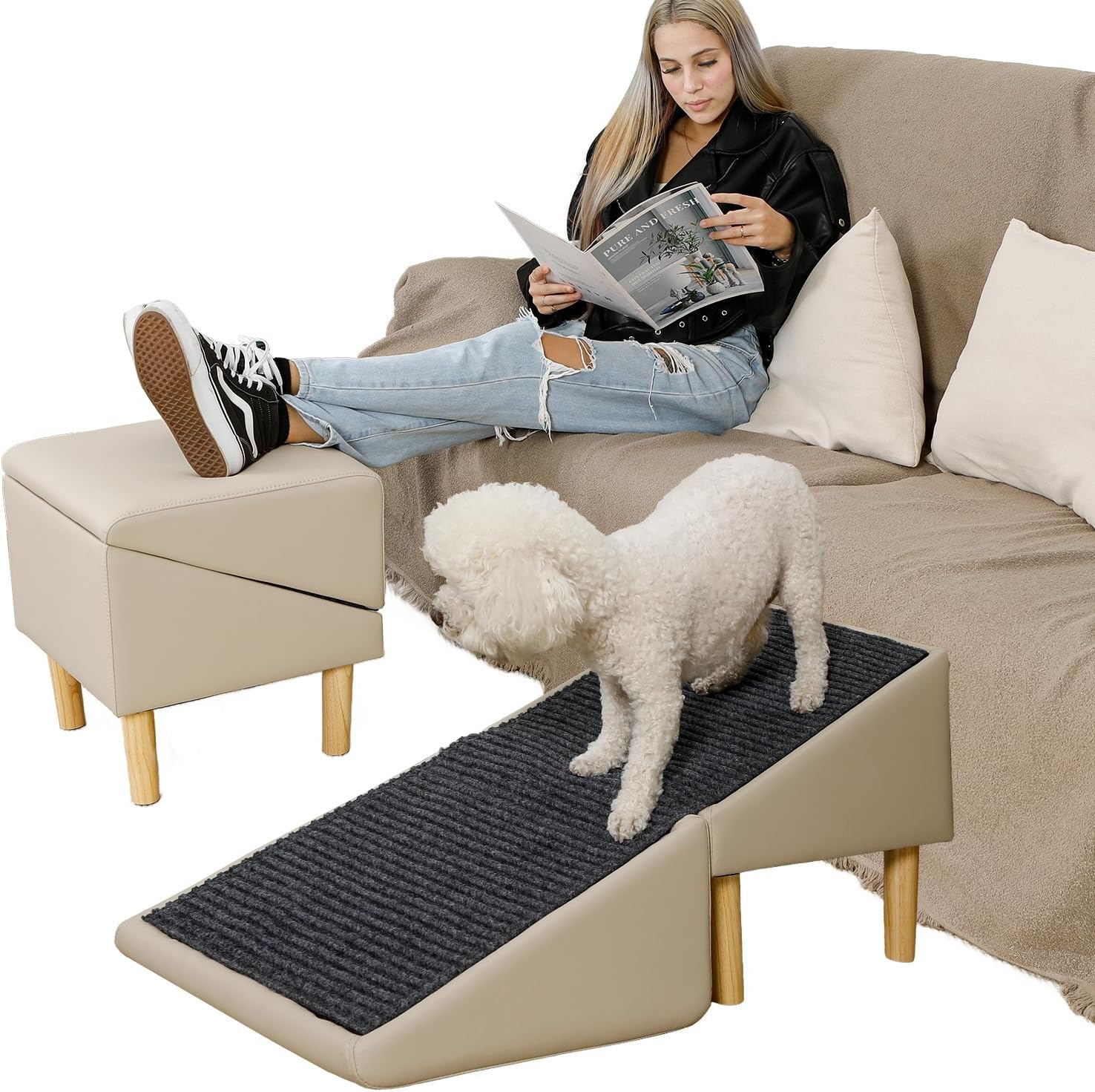 Amazon.com : Dog Ramp for Couch, 15.74" Wide All-in-one Split Ottoman ...