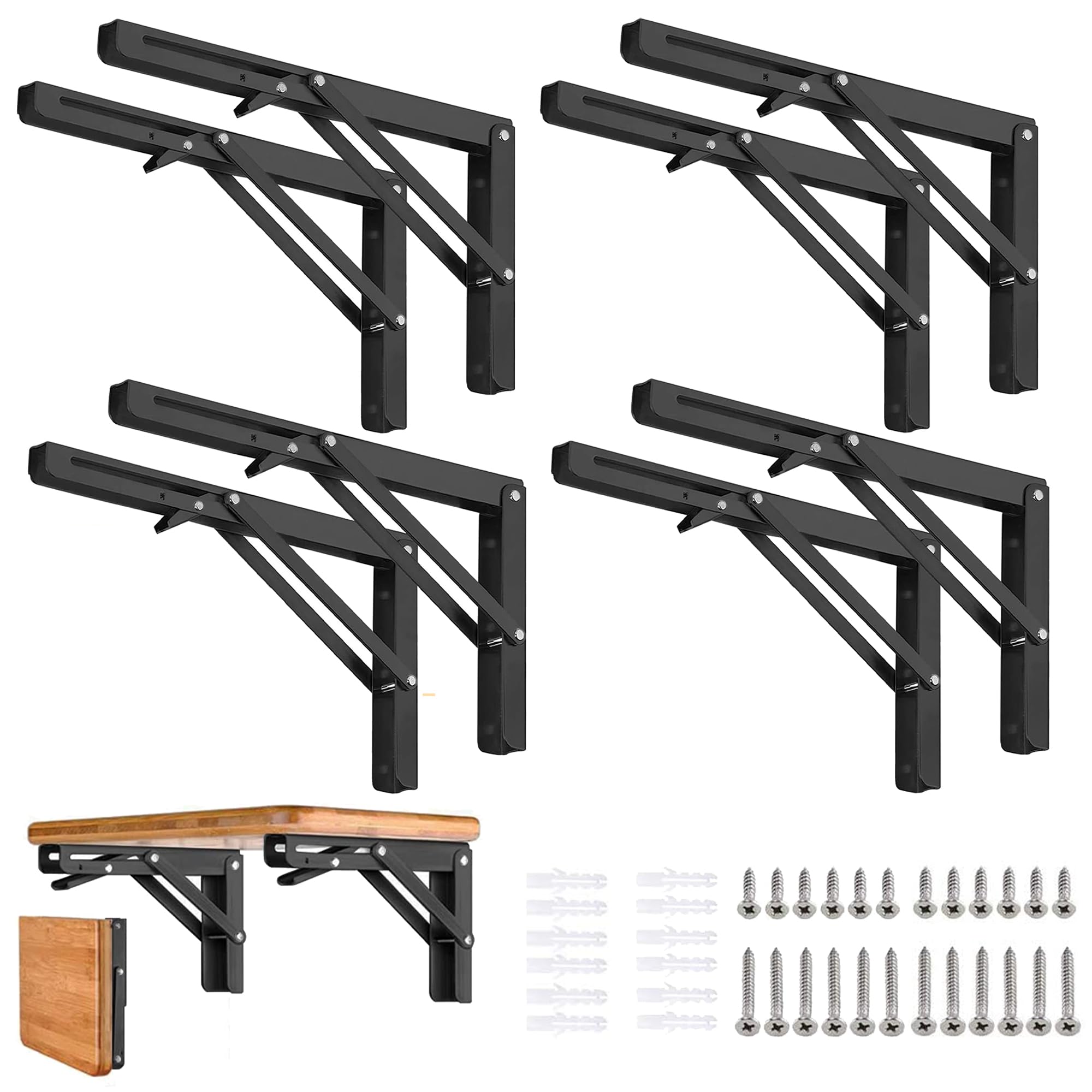 Snapklik.com : AUTOHJ Folding Shelf Brackets - 8 Inch 8 Packs Heavy Duty Metal Collapsible Shelf ...