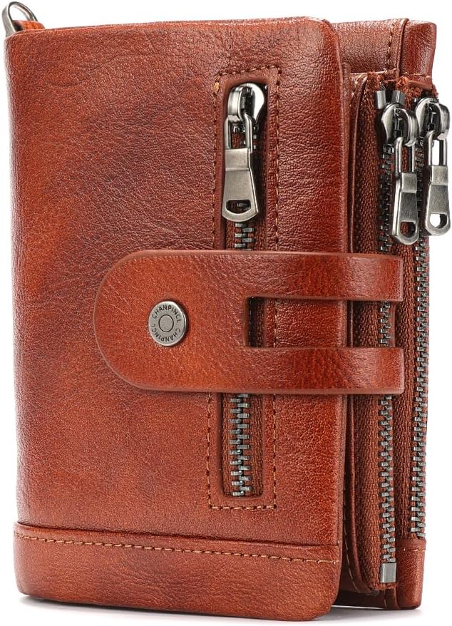 Amazon.com: CHANPINCL men's buckle, double zipper, leather wallet ...
