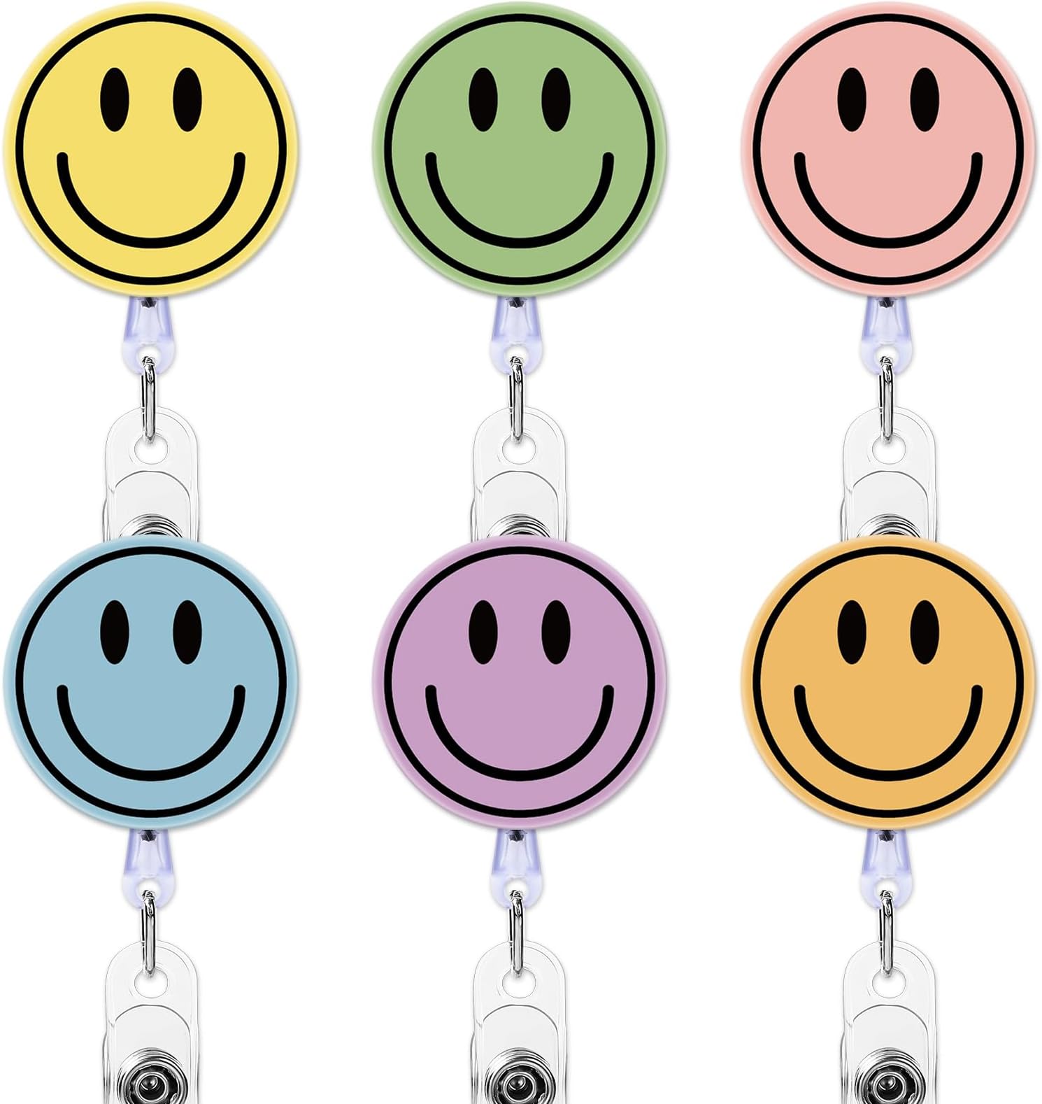 Amazon.com : Smiley Face Badge Reels Holder Retractable with Id Clip ...