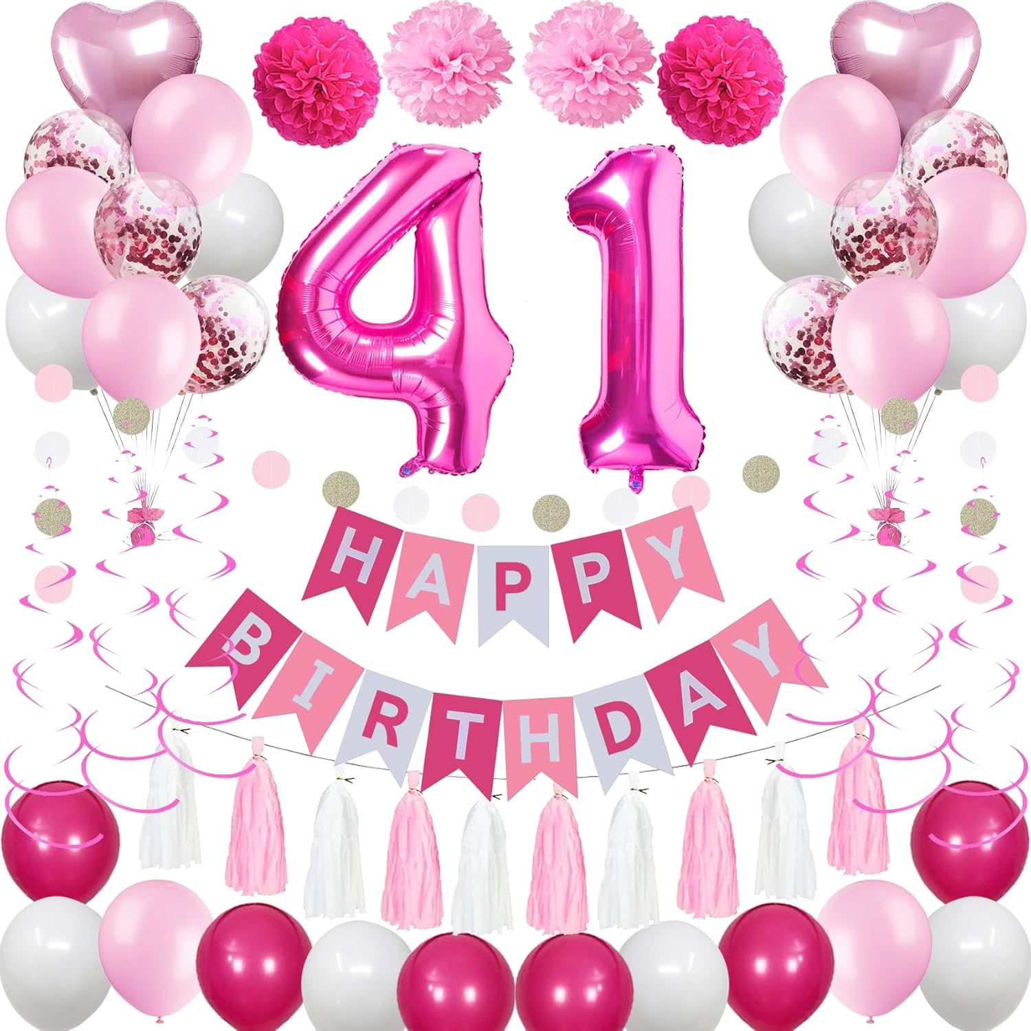 Amazon.com: Sweet 41st Birthday Decorations for Women, Pink and White ...