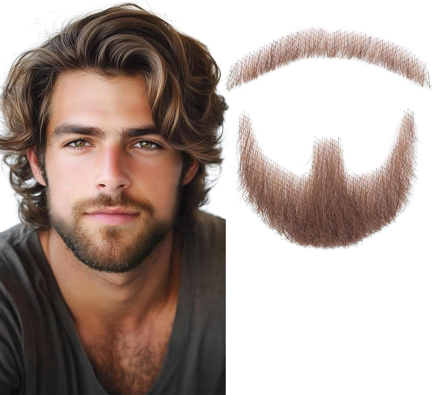 Amazon.com: Fake Beard Realistic Mustache Human Hair Brown Goatee False ...