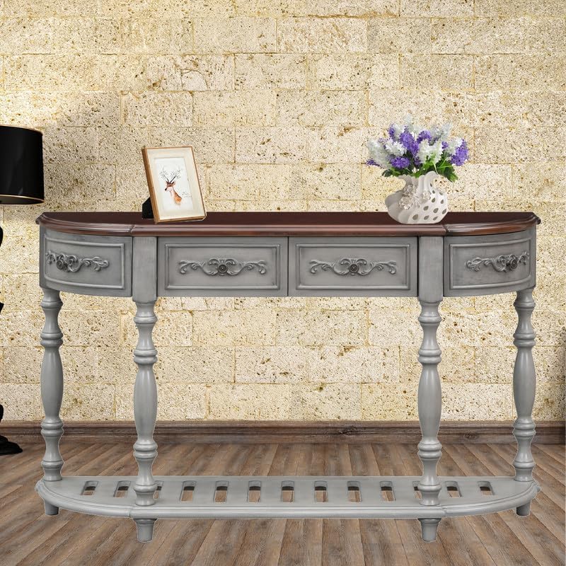 Half Moon Console Tables for Entryway,52" Curved Sofa Table Display ...