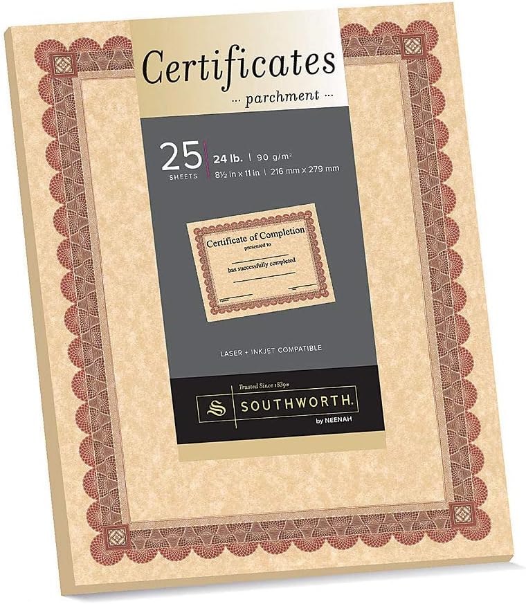 Southworth Copper Parchment Certificates, Red and Brown Ink, 25 Count ...