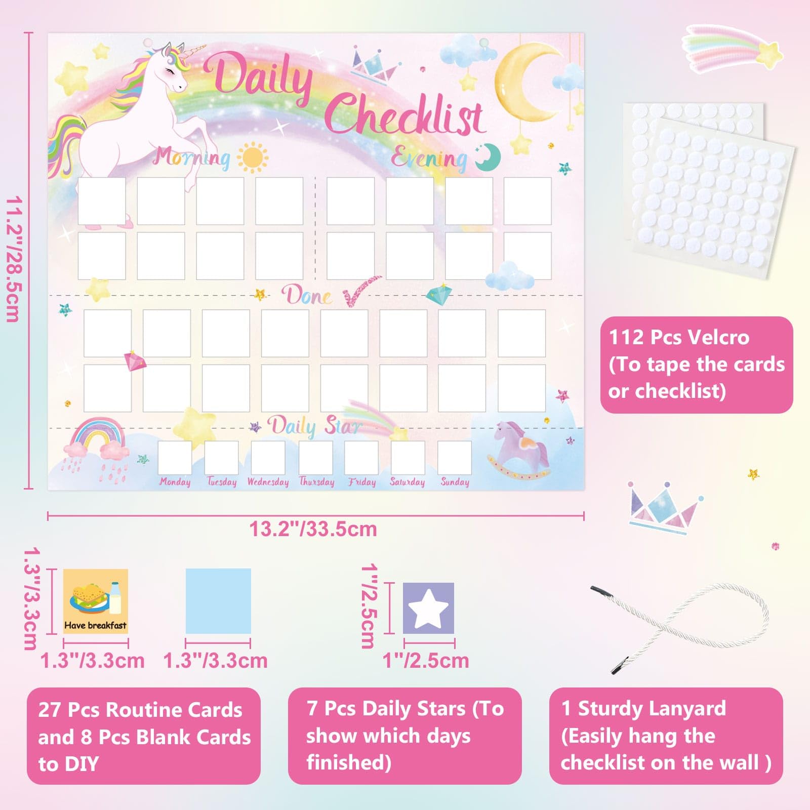 WERNNSAI Unicorn Routine Chart for Kids – Daily Visual Schedule for ...