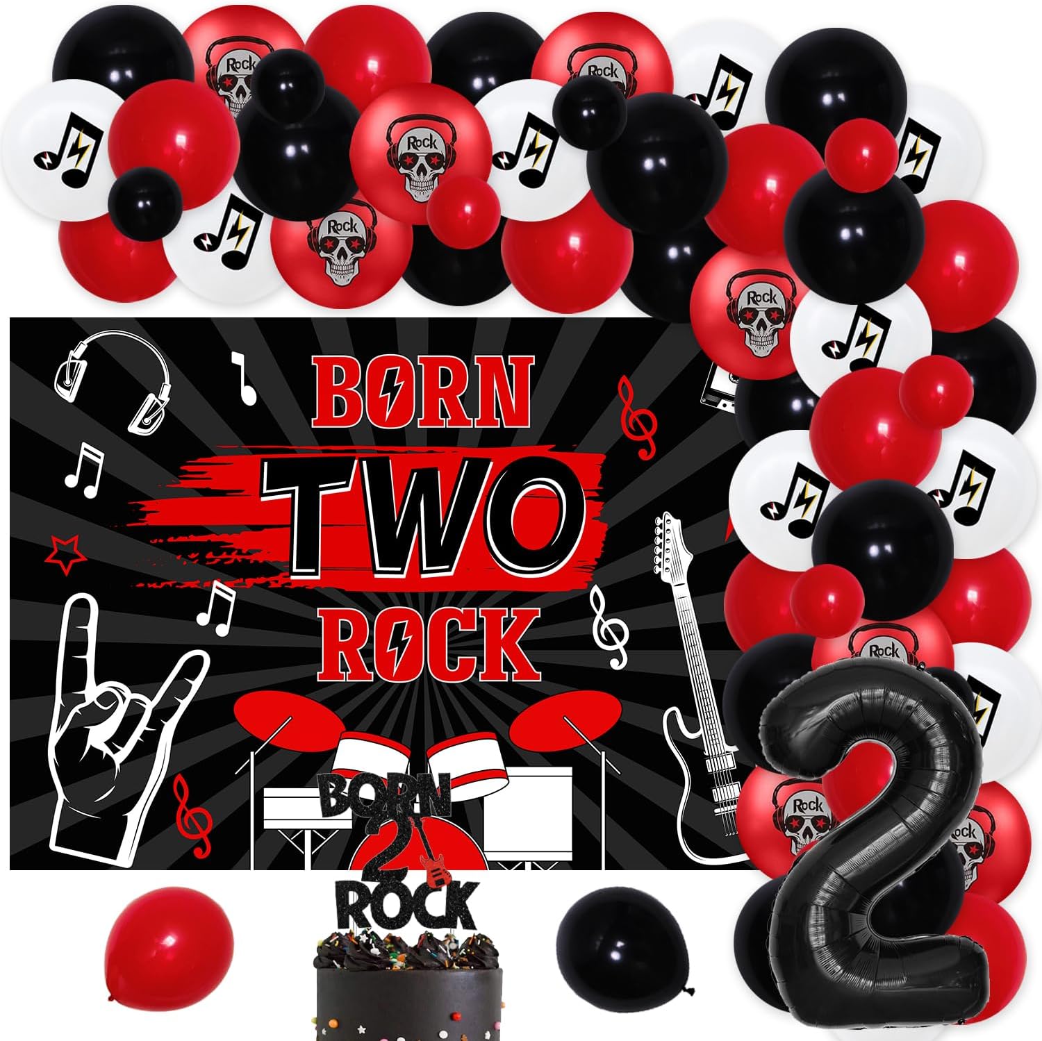 Amazon.com: Born Two Rock Birthday Decorations Rock and Roll 2nd ...