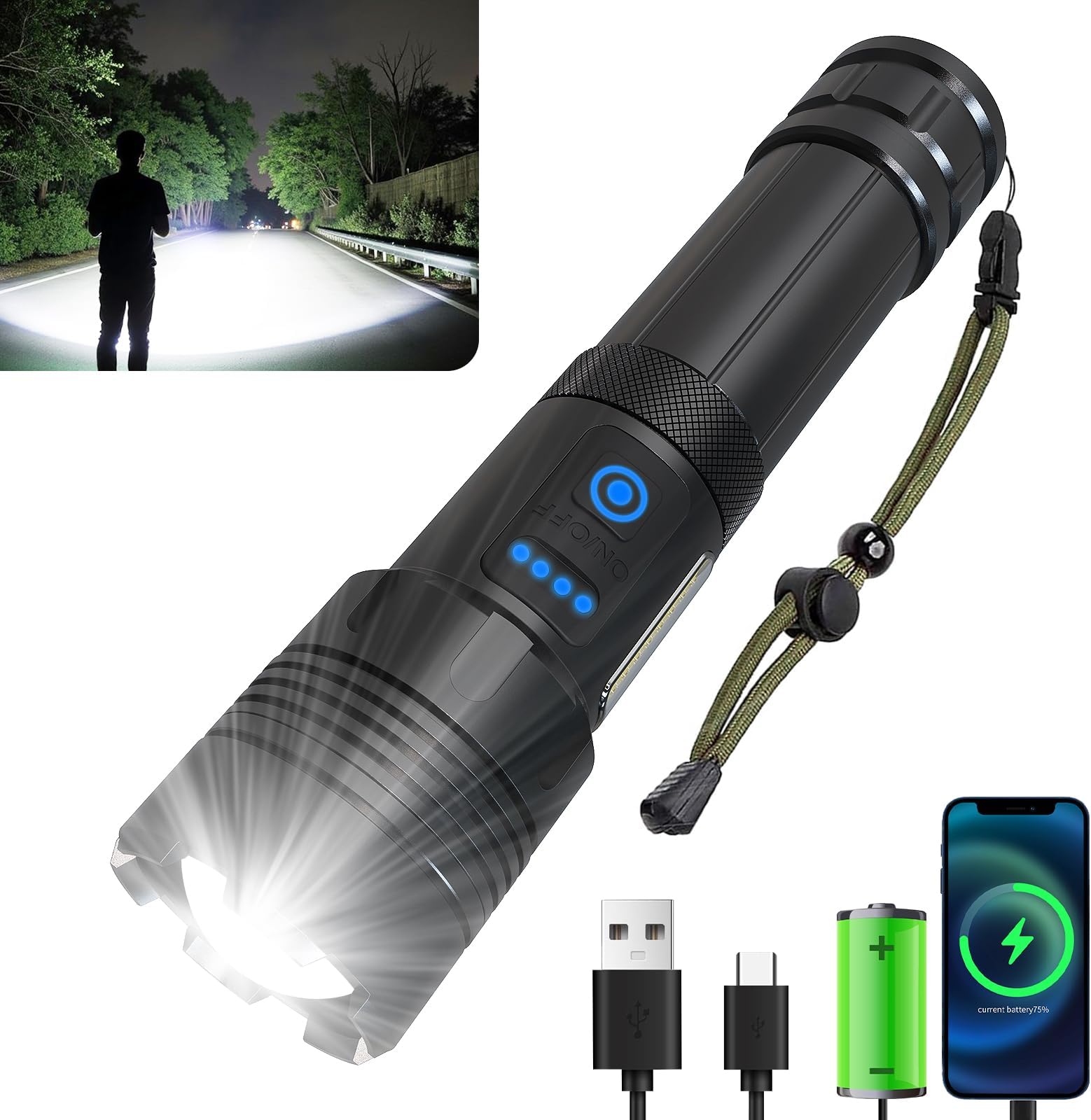 Rechargeable Flashlights High Lumens, Aluminum Alloy Tactical ...