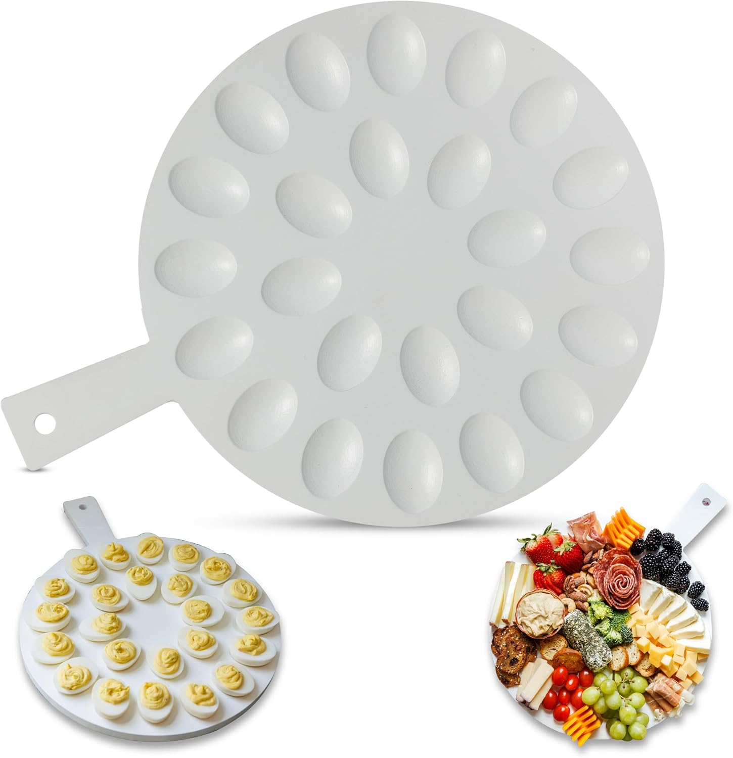Amazon.com | Deviled Egg Platter, Reversible 24 Holes Wooden Round ...