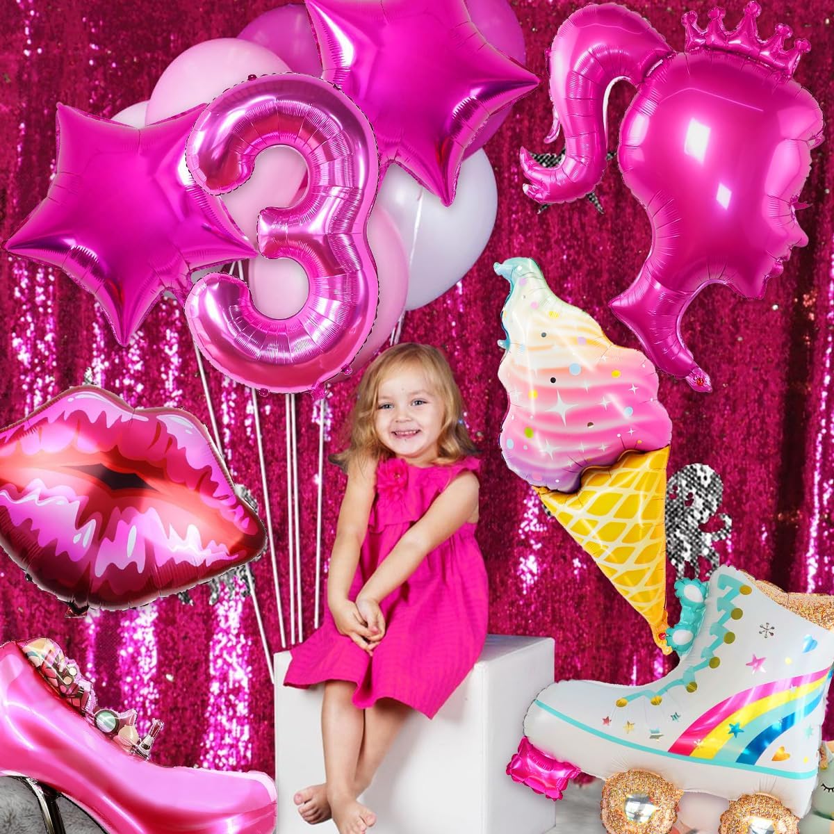 9 piezas de globos de color rosa intenso, decoraciones de cumpleaños ...