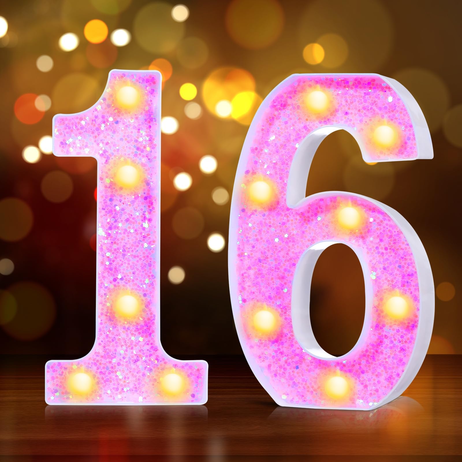 Amazon.com: 8.6 Inch Pink 16 Decorative LED Light Up Numbers Glitter 16 ...