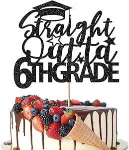 Amazon.com: Crseniny Black Glitter Straight Outta 6th Grade Cake Topper ...