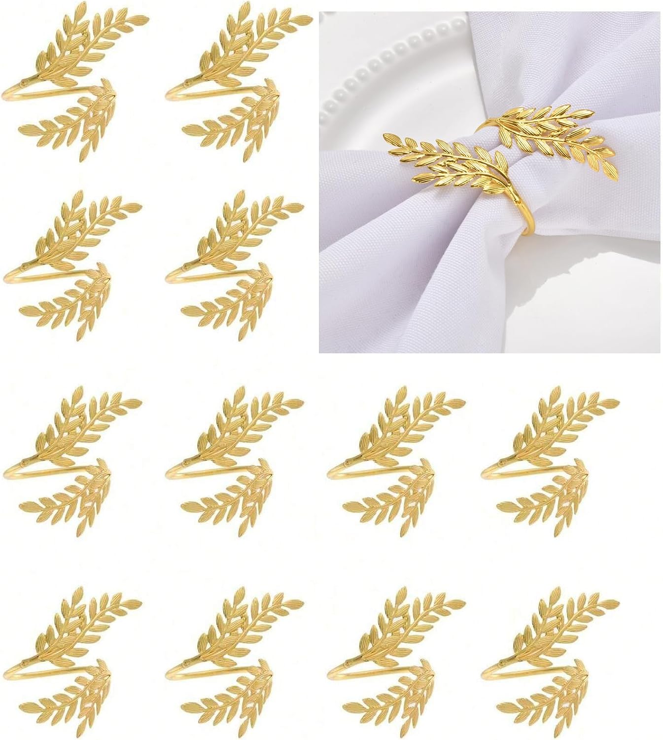 Amazon.com: 14K Gold Napkin Rings Set of 12,Metal Gold Leaf Napkins ...