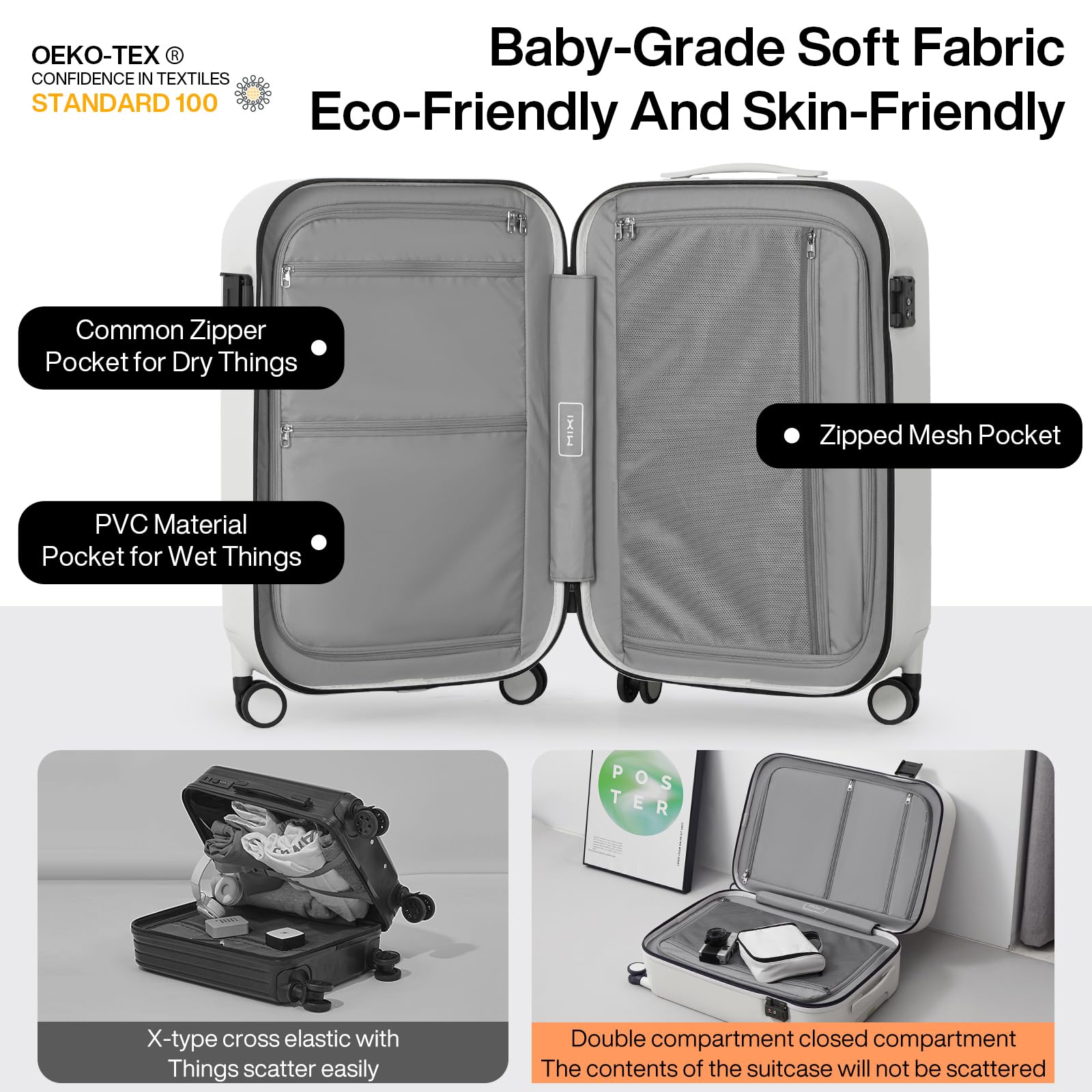 Snapklik.com : Mixi Hardside PC Suitcase 20 Inch Carry On Luggage Spinner Wheels TSA