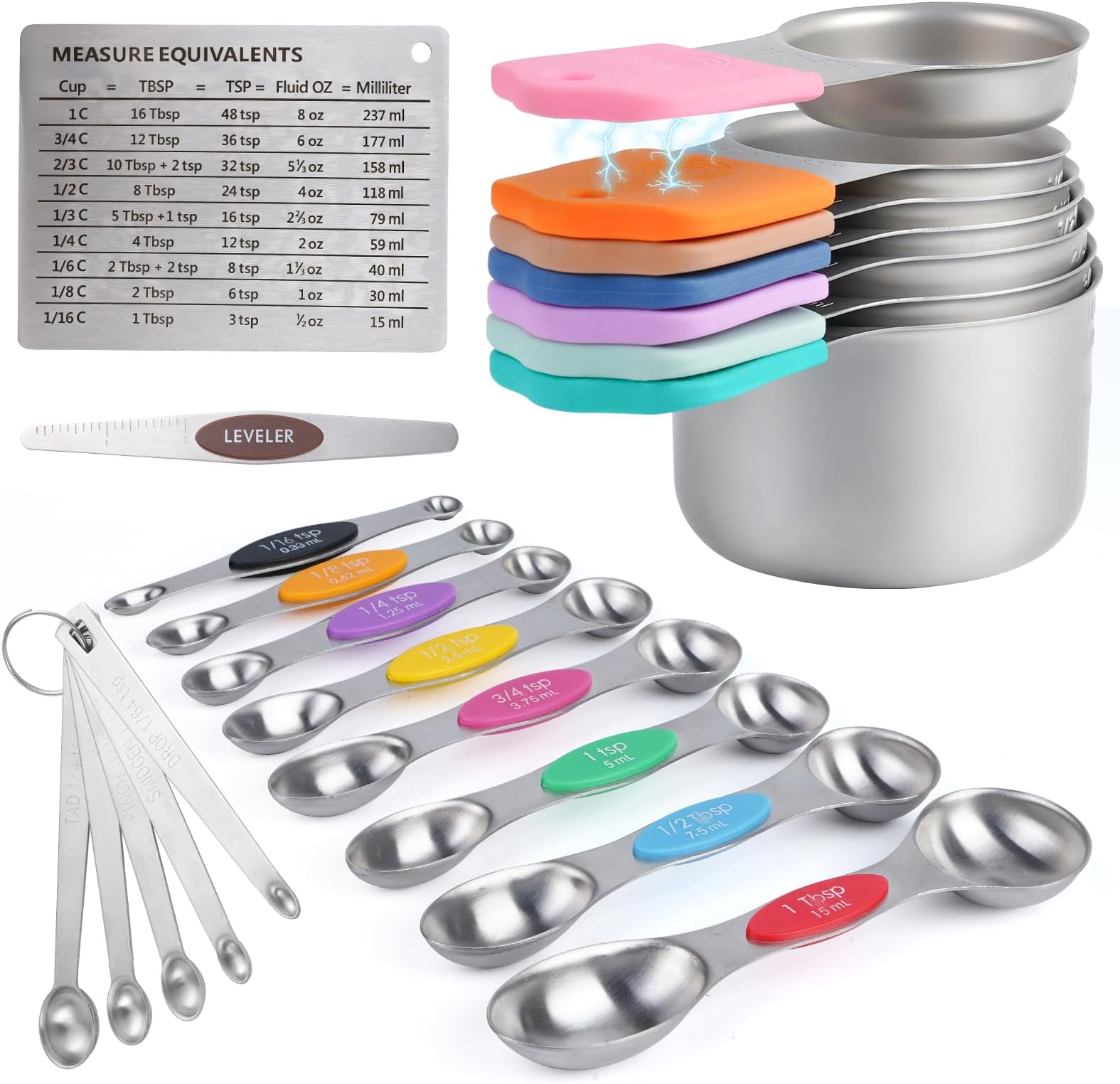 Amazon.com: Fanadith Magnetic Measuring Cups and Spoons Set | 16-Piece ...