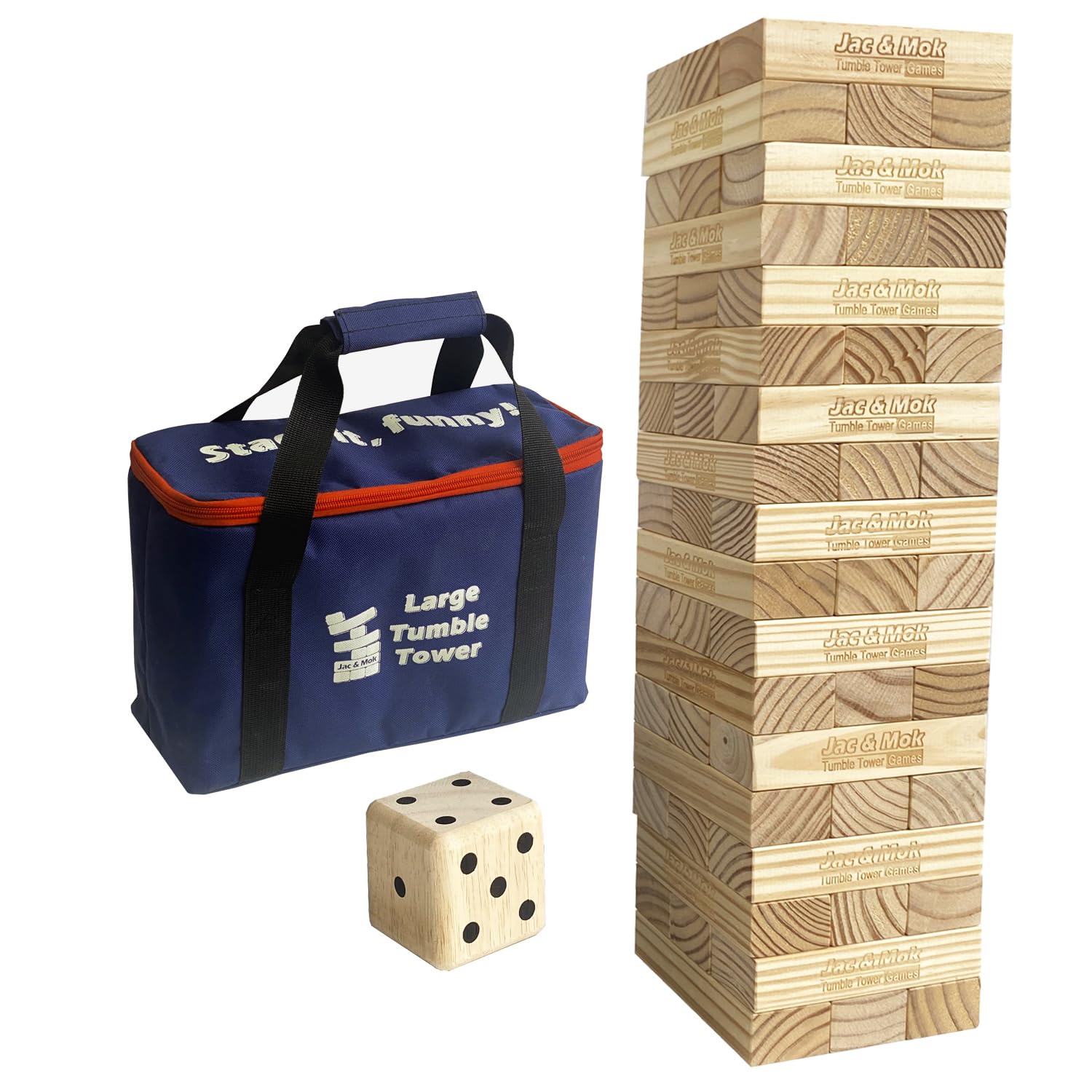 Wooden Tumble Tower Game Set - Stacking Timber Game with Carry Bag (54 ...
