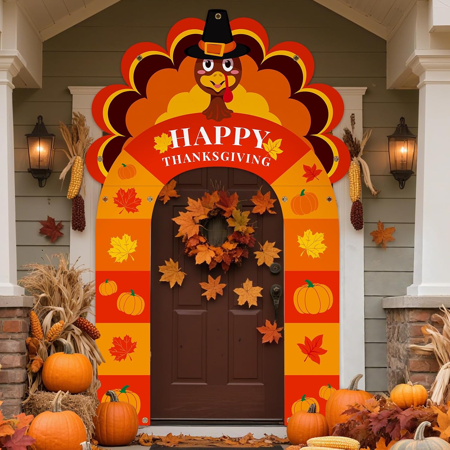 Amazon.com: Thanksgiving Turkey Party Porch Banner Fall Pumpkin Maple ...