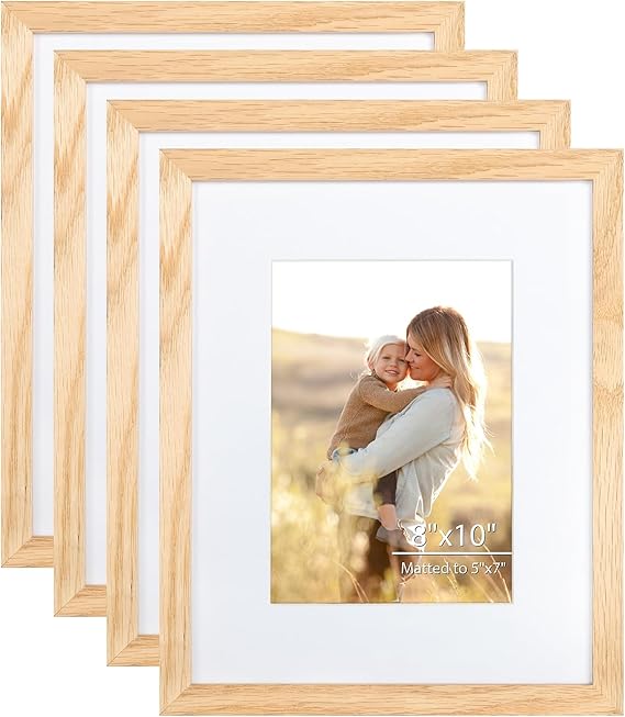 Amazon.com - Veelot 8x10 Picture Frame with Mat Set of 4,Solid Oak Wood ...