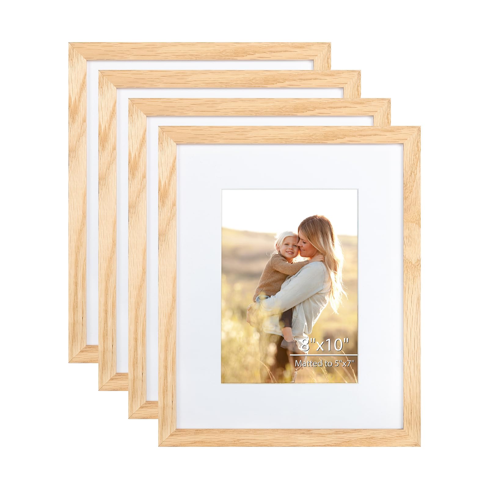 Amazon.com - Veelot 8x10 Picture Frame with Mat Set of 4,Solid Oak Wood ...