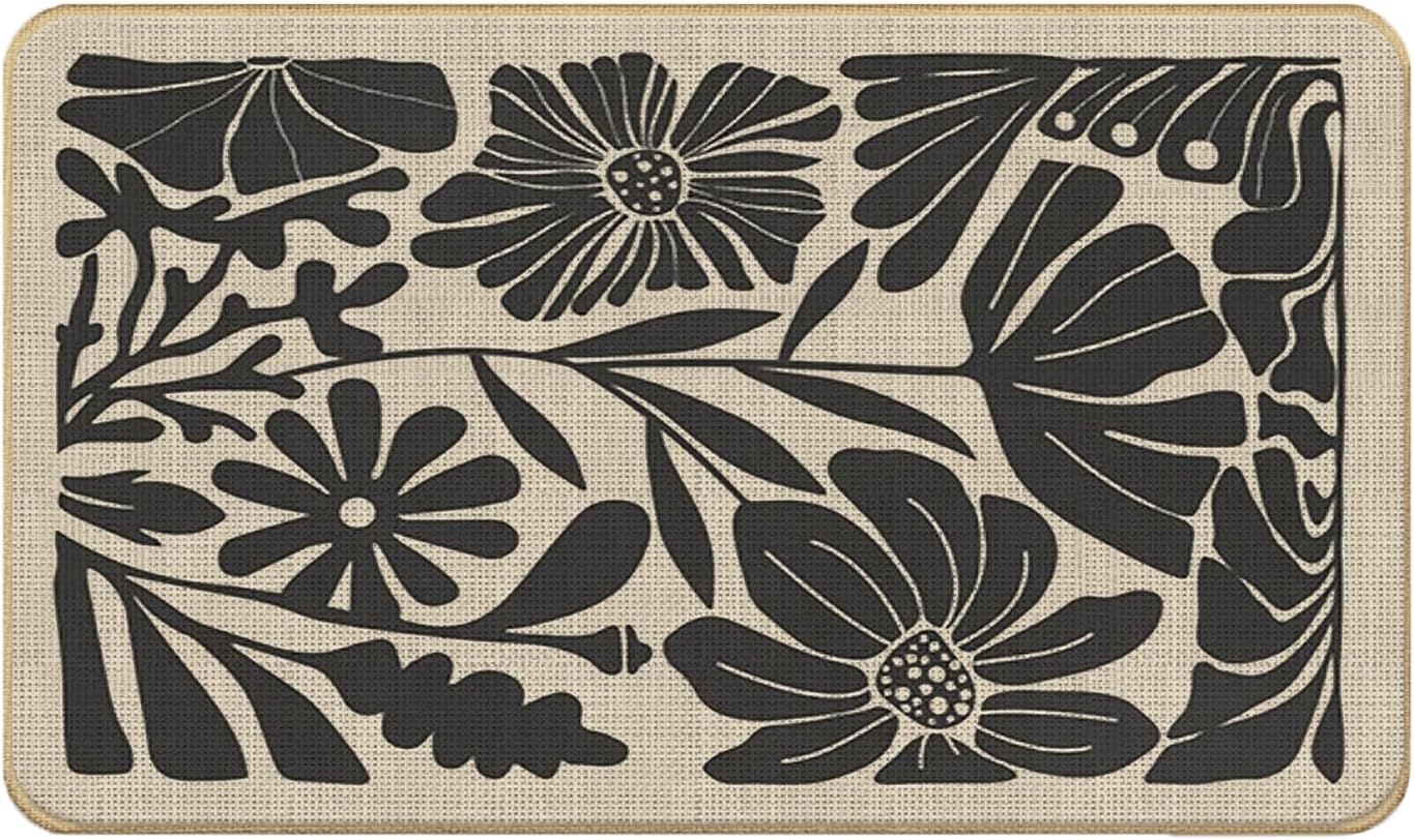 Amazon.com: QGFM Vintage Boho Beige and Black Floral Door Mat ...