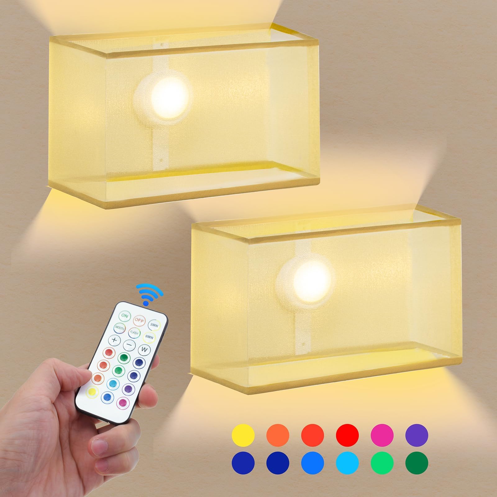 Amazon.com: Quttisay Wall Sconces Set of Two Battery Operated 12 RGB ...