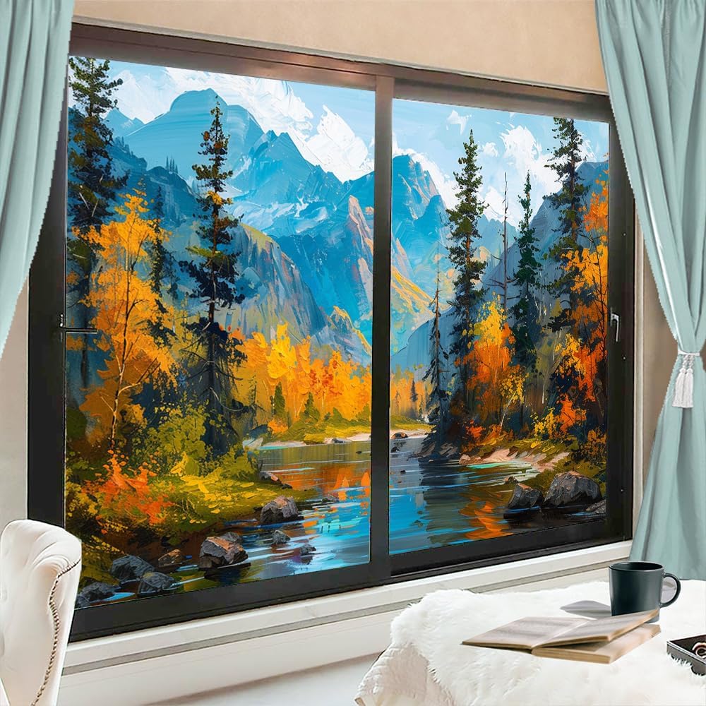 Amazon.com: FOCCAFB Abstract Lake Scenery Privacy Window Film, Forest ...