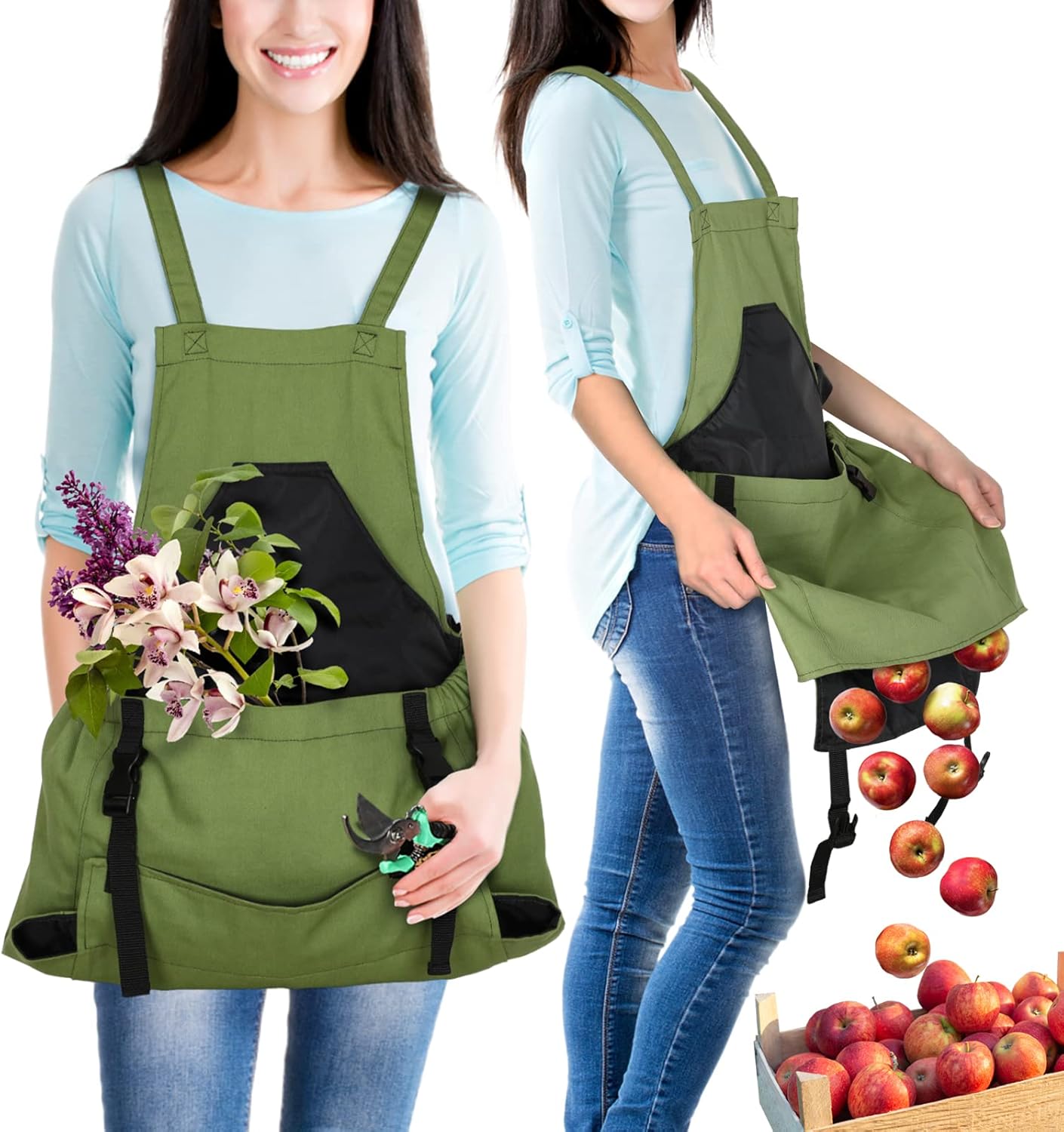 Auniq Gardening Apron with Pockets, Adjustable Fruit Picking Bag Garden ...
