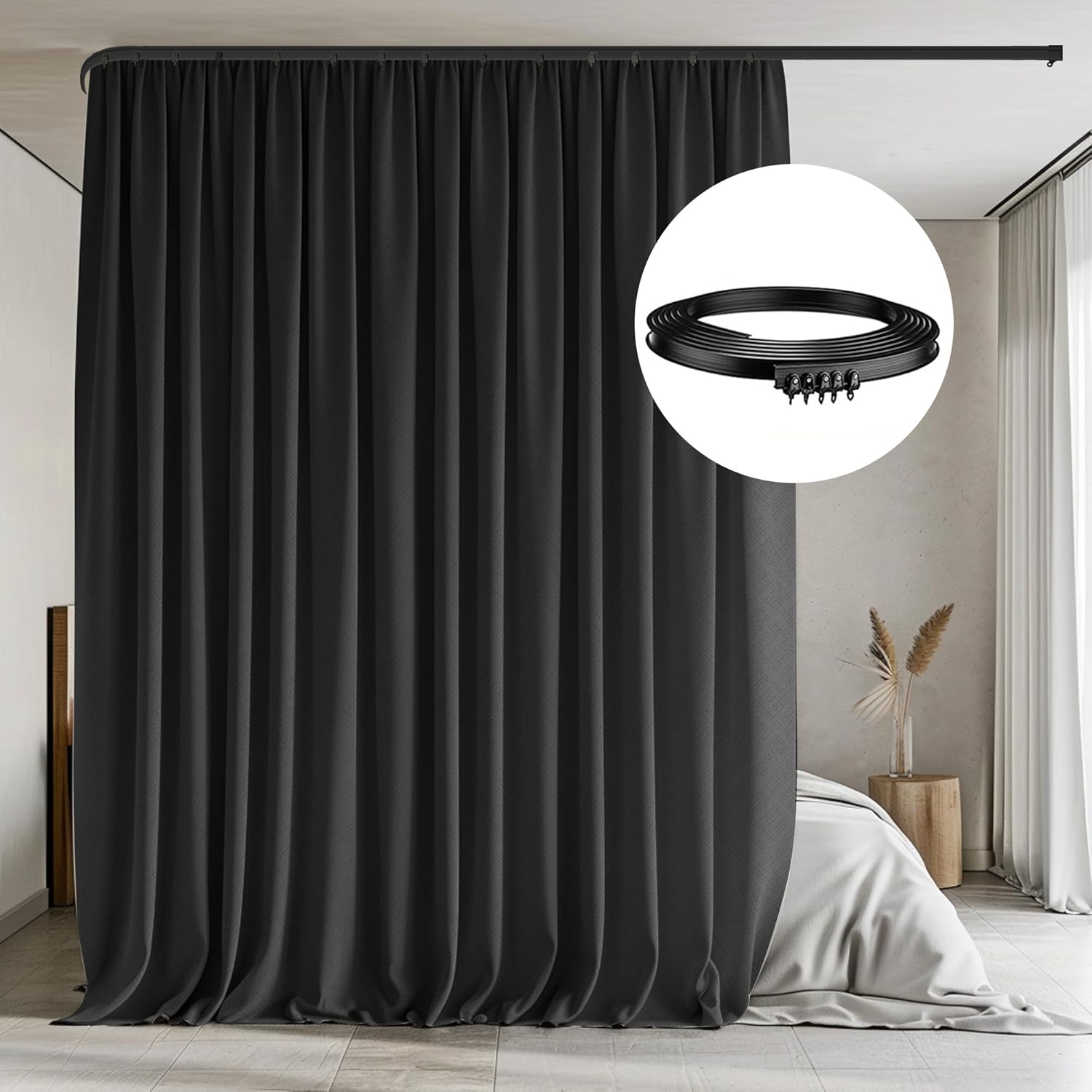 Amazon.com: MaKefeile Room Divider Curtain with Flexible Ceiling Track ...