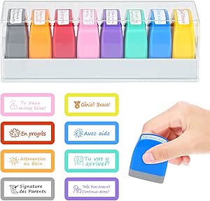 VXCMN Tampons Enseignants Français, 8PCS Tampon Encreur Enseignant pour ...