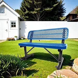 Amazon.com: Anqtovp 4 ft. Outdoor Steel Bench with Backrest,Heavy Duty ...