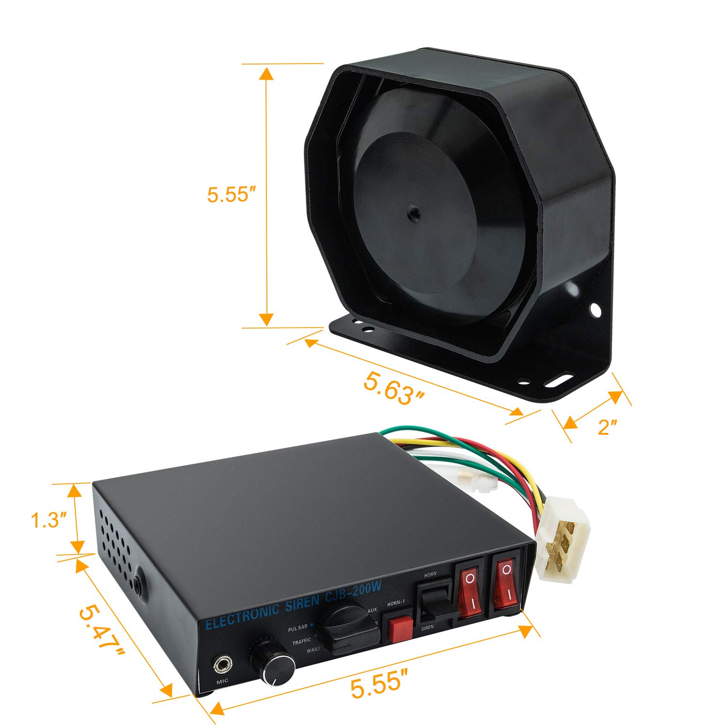 200W 7-Tones Handhold Microphone Emergency Alarm Siren Extra Speaker ...