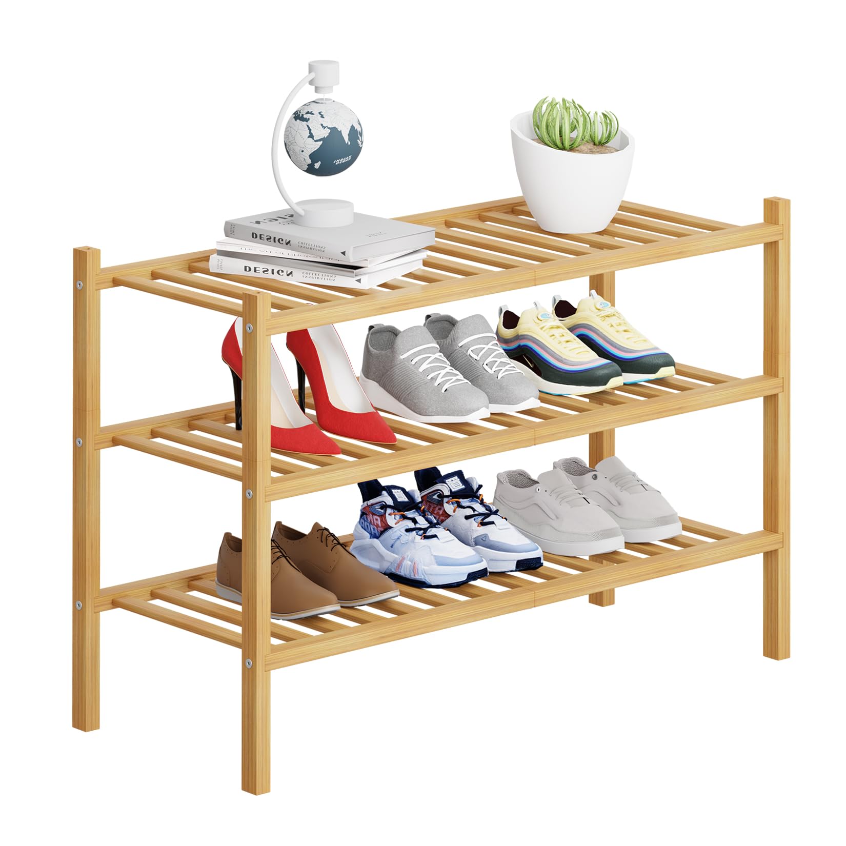Amazon.com: Buymoth 3 Tier Bamboo Shoe Rack Storage Organizer for ...