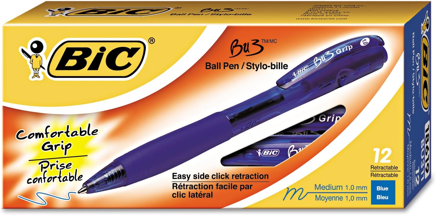 BIC Bu3 Grip Bolígrafo, 12 piezas, azul : Amazon.com.mx: Oficina y ...