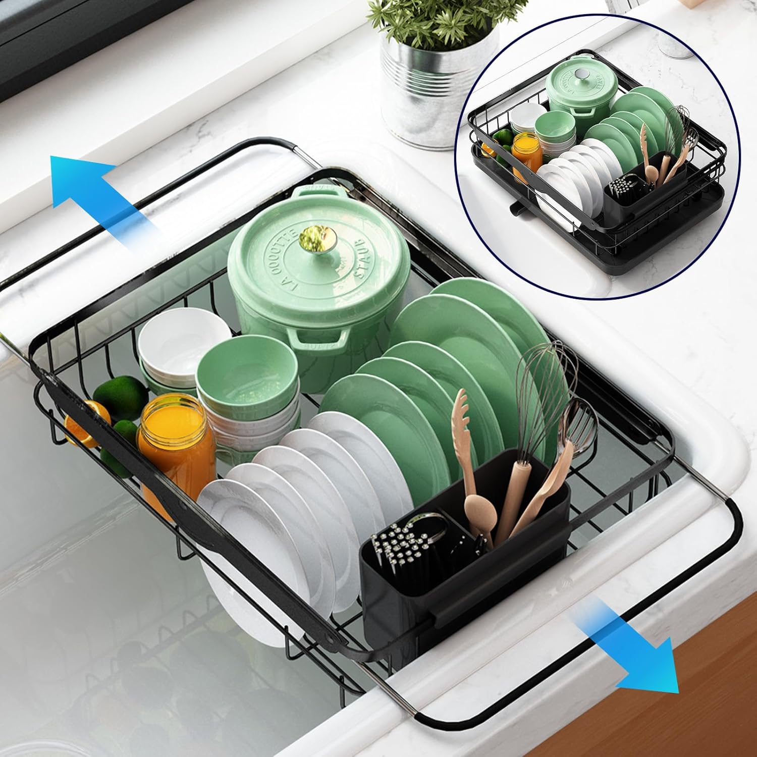 Kitsure Dish Drying Rack- Space-Saving Dish Rack, Dish Racks for Kitchen Counter and Sink ...