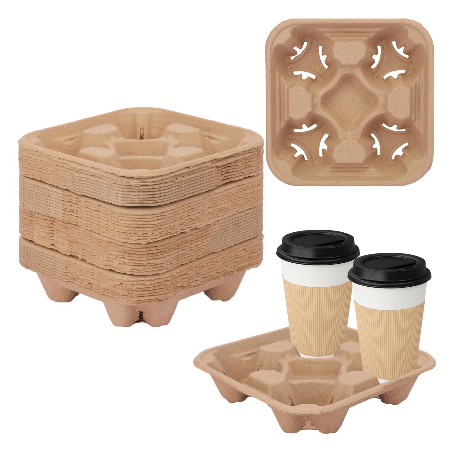 Amazon.com: 40 Pack Eco-Friendly 4 Cup Drink Carrier, Disposable Coffee ...