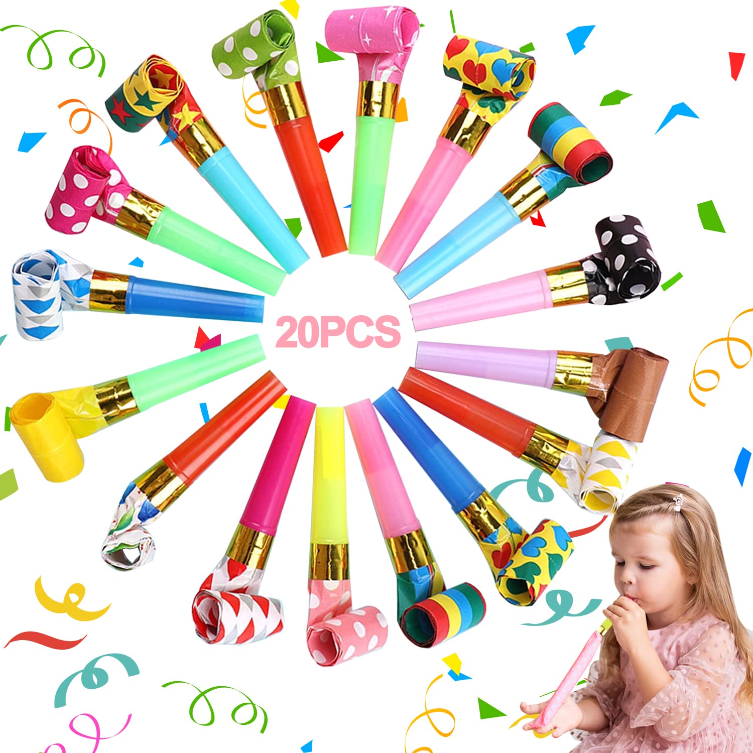 Favson Party Blowers, 20 Pcs Colourful & Fun Party Whistles, Musical ...