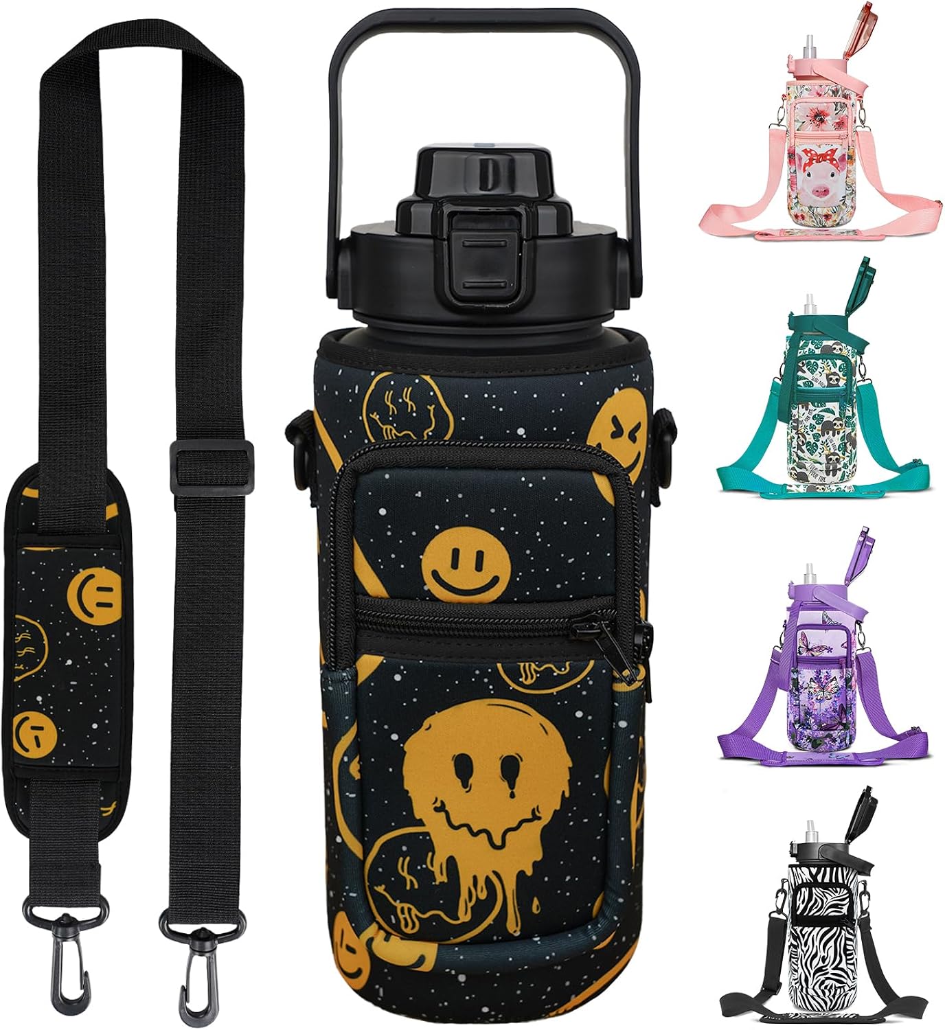 Amazon.com: toneay 64 oz Cute Smiley Face Water Bottle with Sleeve BPA ...