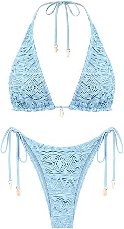 Amazon.com: ZAFUL Women's Triangle Bikini Multiway Fishnet Tie Side ...