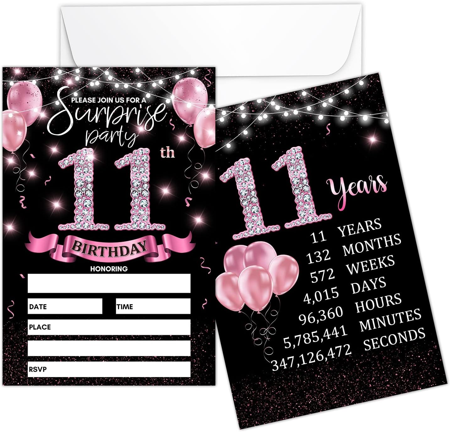 Amazon.com : 11th Birthday Party Invitation Card - Rose Gold Invites ...