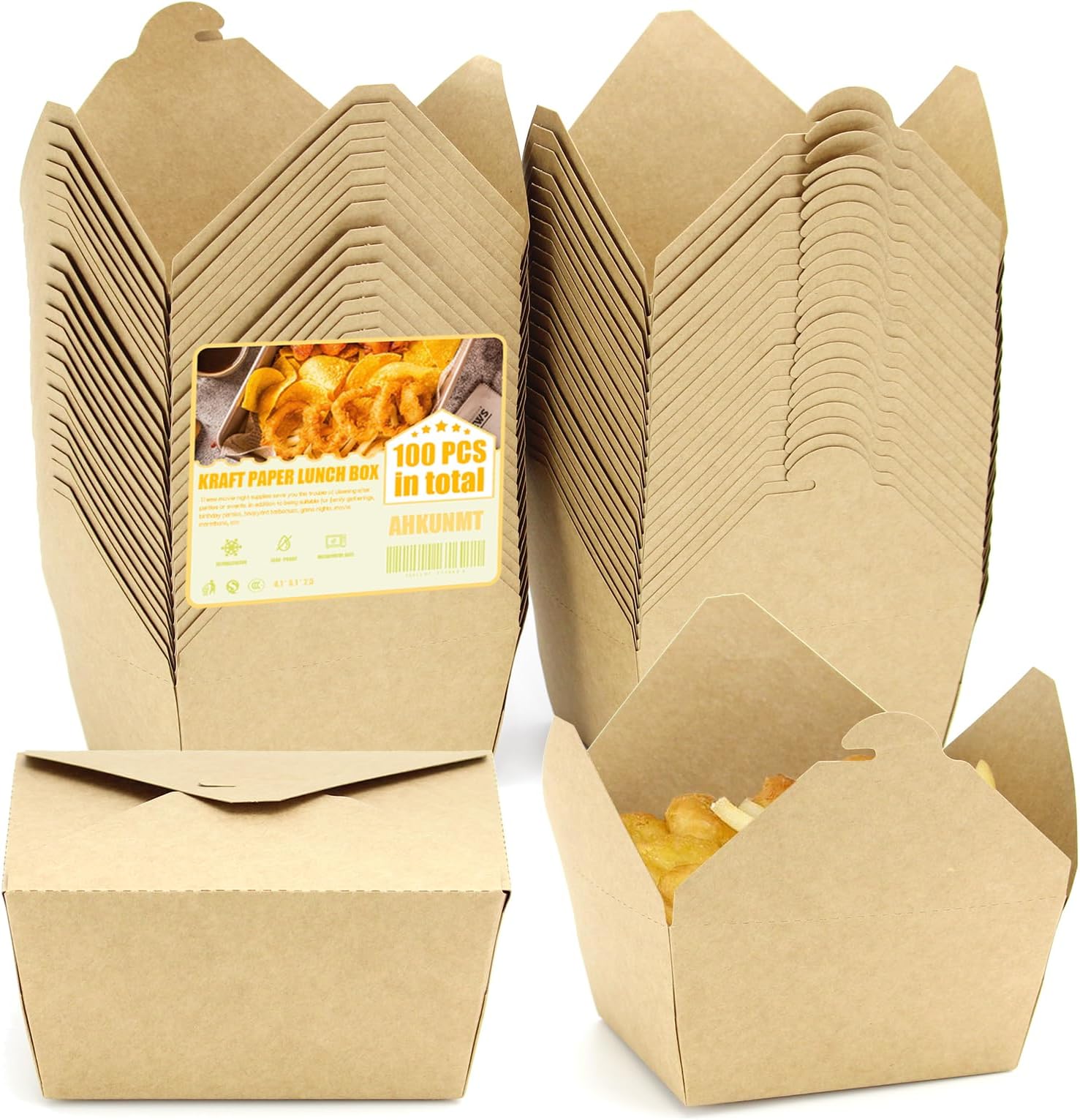 Amazon.com: PINGEUI 60 Pack Kraft Food Containers, 30 oz Kraft Paper ...