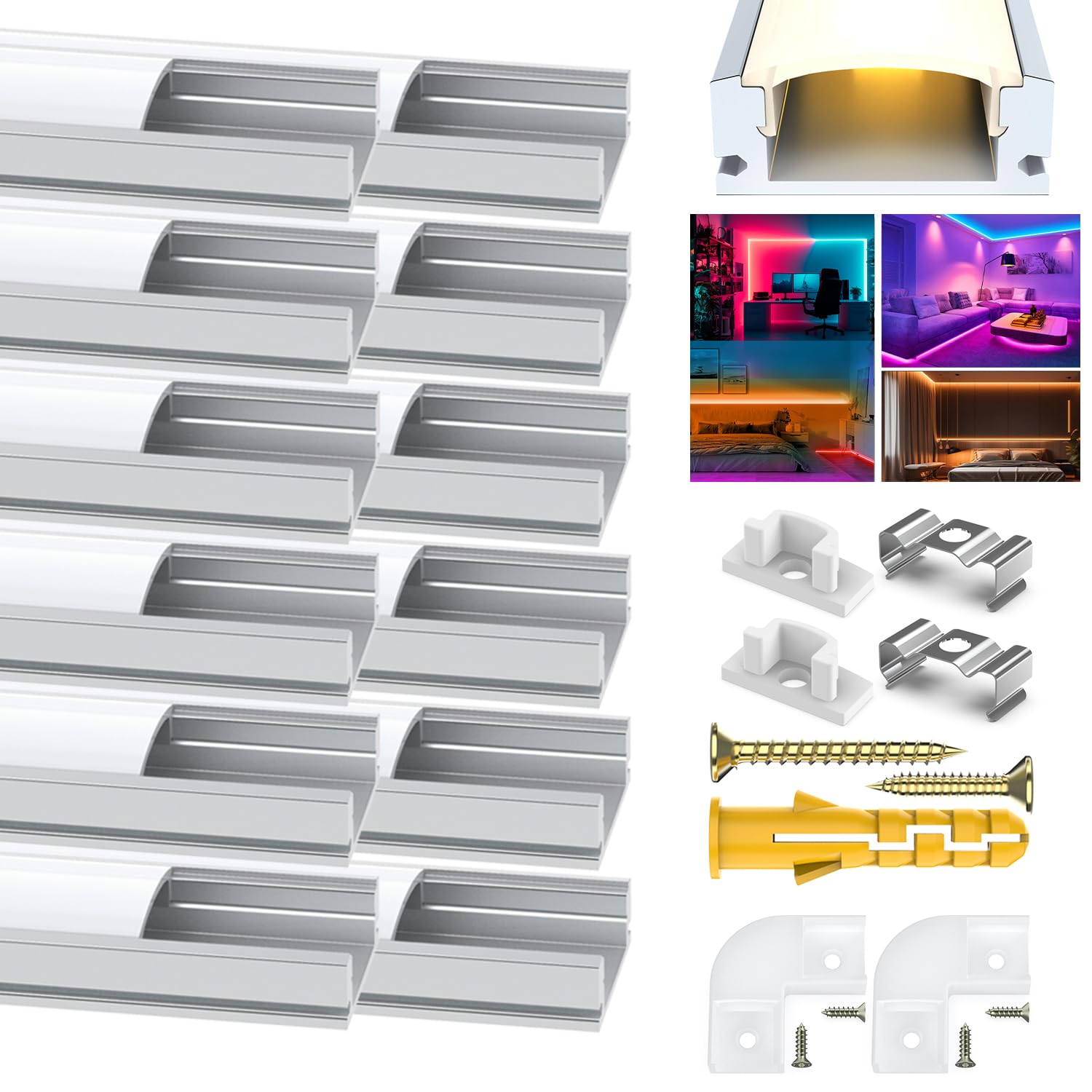 Profilé LED Diffusion Lumière Néon Profilés LED Angdarun 12 Pièces De ...