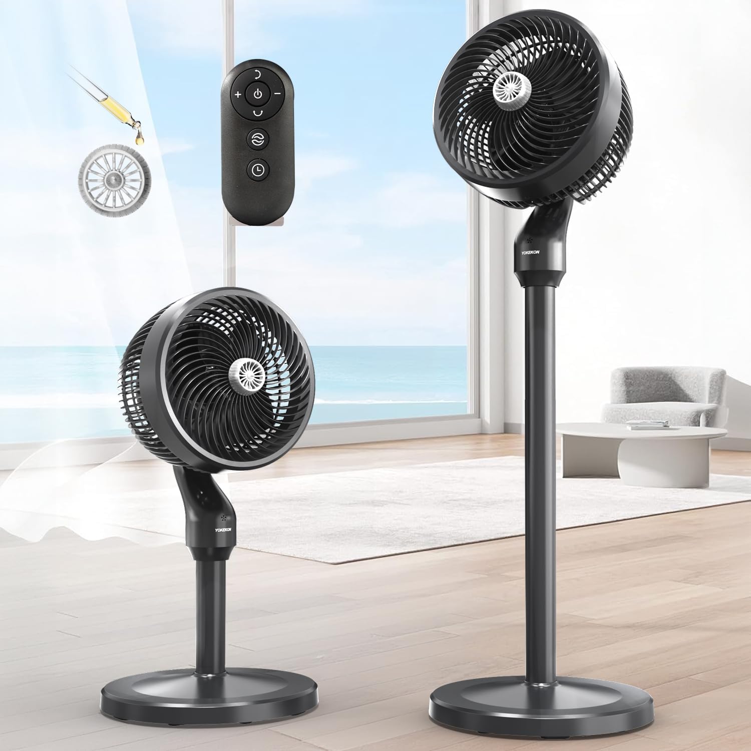 YOKEKON Standing Fan, Table Pedestal Fan 2-in-1, 3D Oscillating Fan ...