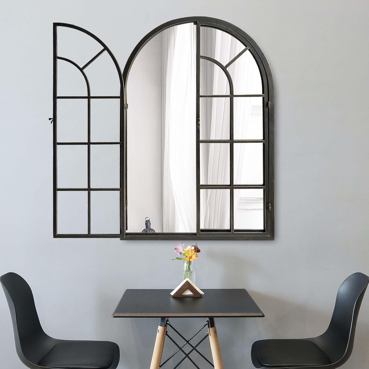 Amazon.com: ironsmithn Arched Window Mirror, 36"x24" Grid Mirrors, Windowpane Mirror, Black ...