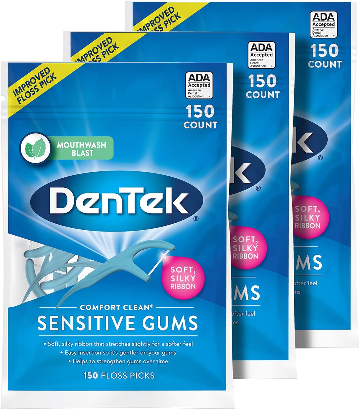 DenTek Comfort Clean Floss Picks | Silky Comfort Floss | 150 Count | 3 ...
