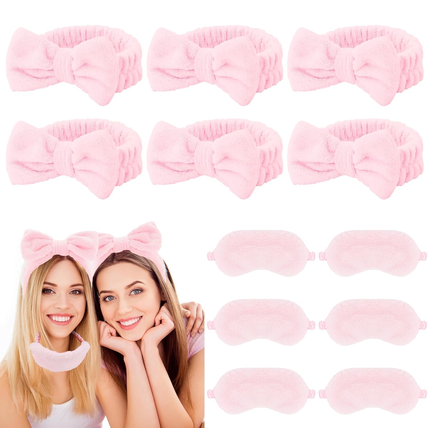 Amazon.com : Casoty 12 Pcs Spa Headbands with Plush Sleep Eye Masks Set ...