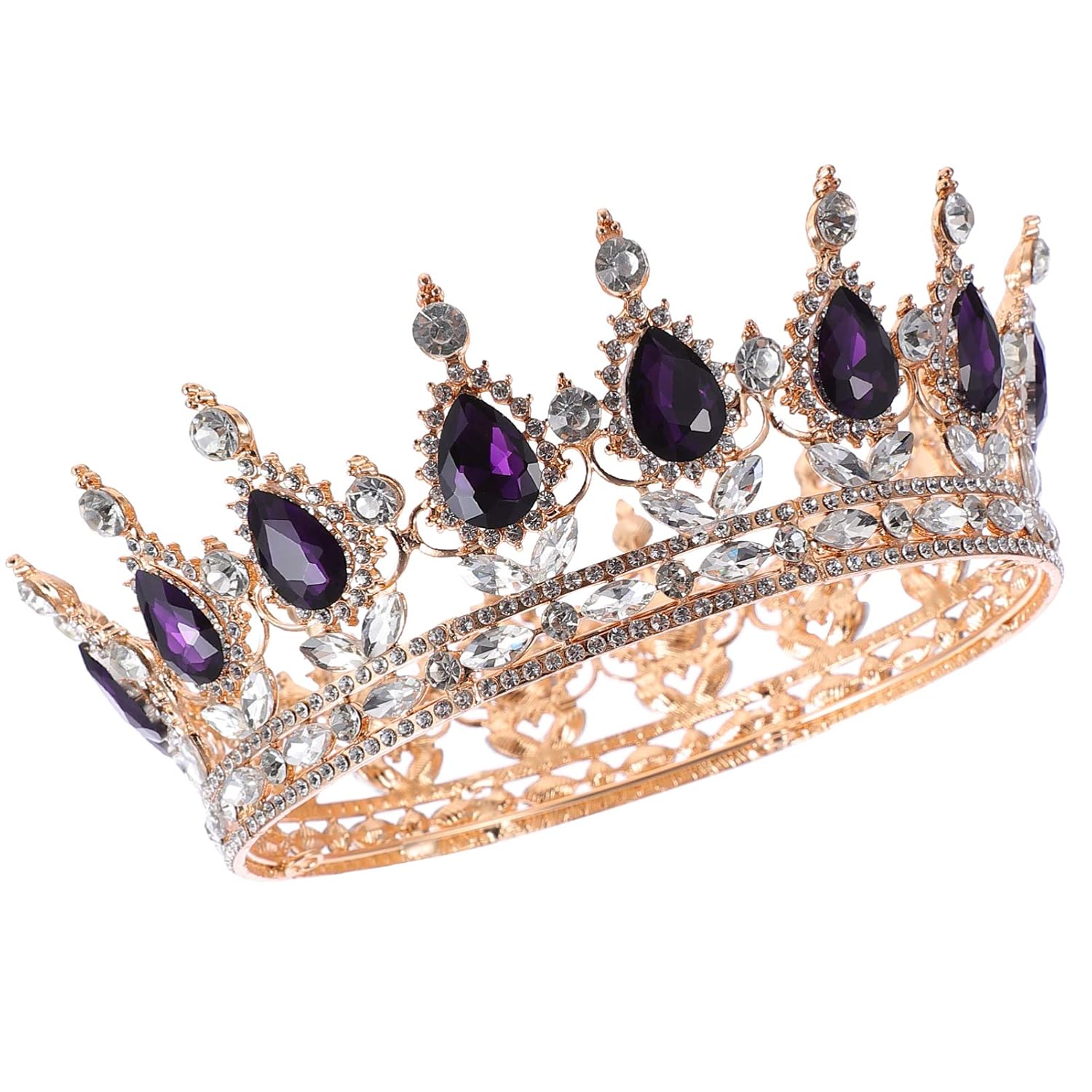 Buy Beaupretty Jeweled Baroque Queen Crown, Purple Rhinestone Wedding ...